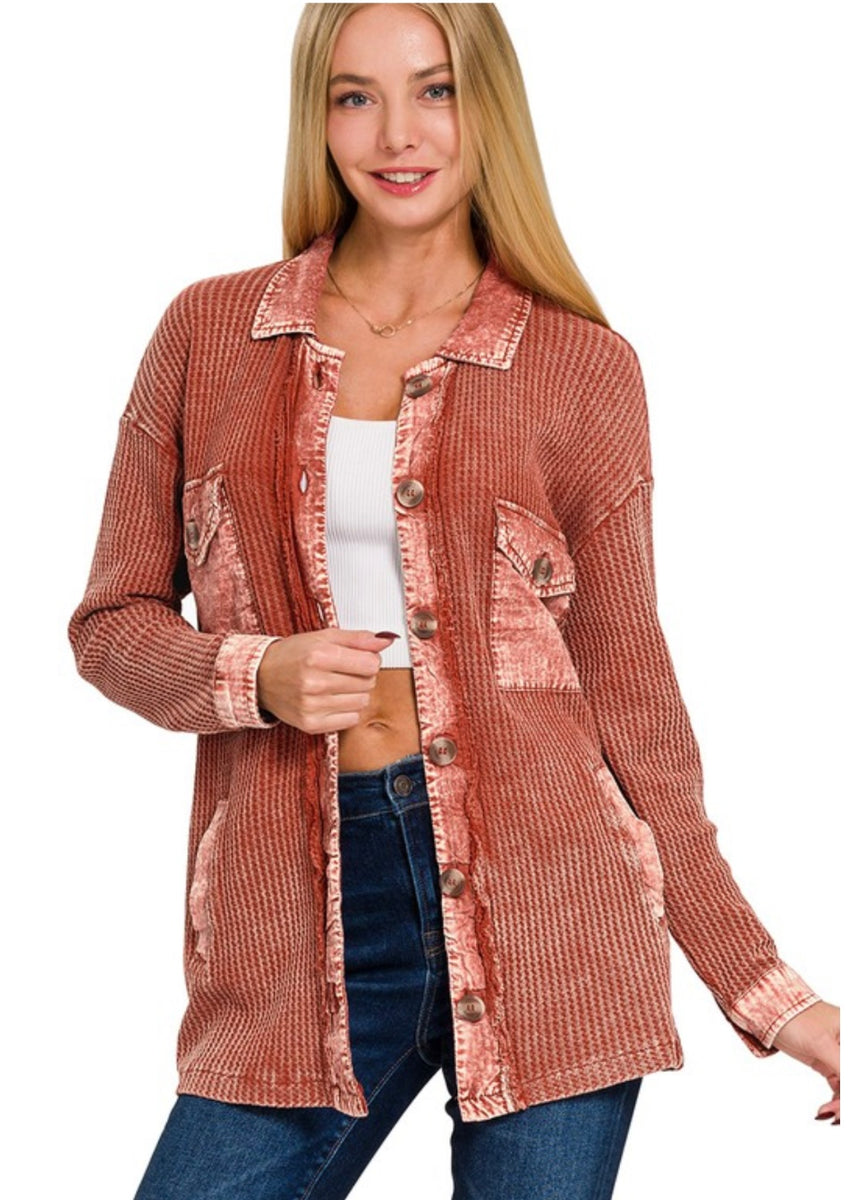 Rust Waffle Shacket | Farm Town Floral & Boutique