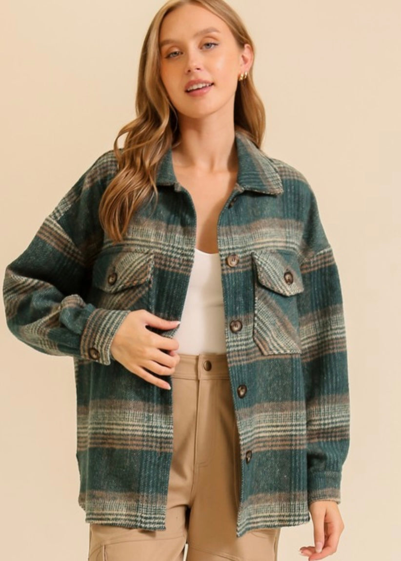 Hunter Green Plaid Shacket | Farm Town Floral & Boutique